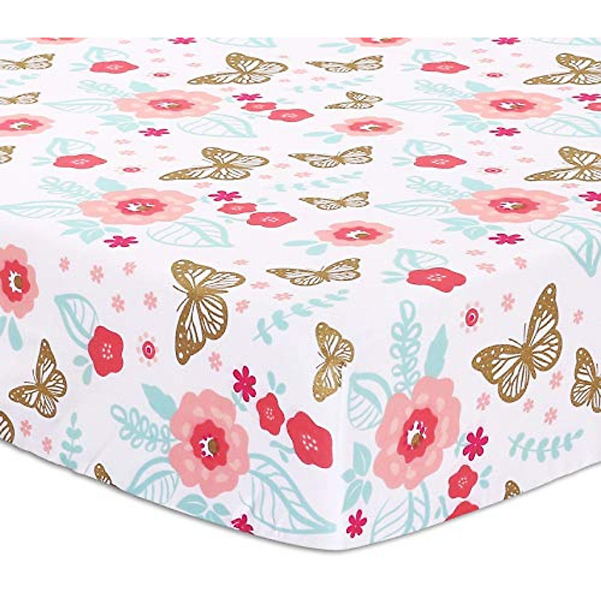 The Peanutshell Aflutter Crib Bedding Set for Baby Girls - 3 Piece Floral Nursery Set - Baby Blanket, Crib Sheet, Crib Skirt
