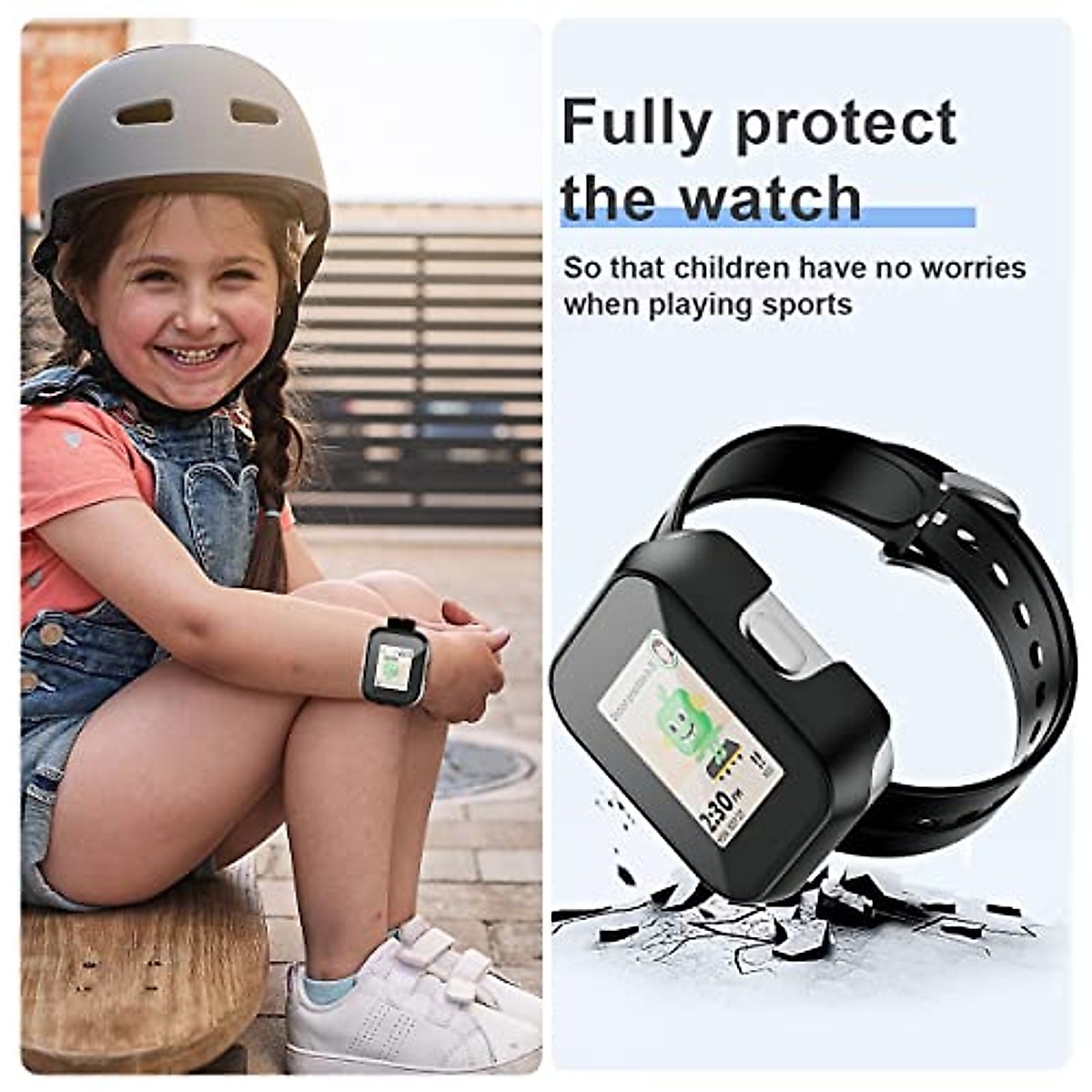 2 Pack for SyncUP Kids Watch Screen Protector Case,JZK High Definition Tempered Glass Overall Protective Case Cover Scratch Resistant Bumper Shell for SyncUP Kids Watch Accessories,Blue+Clear