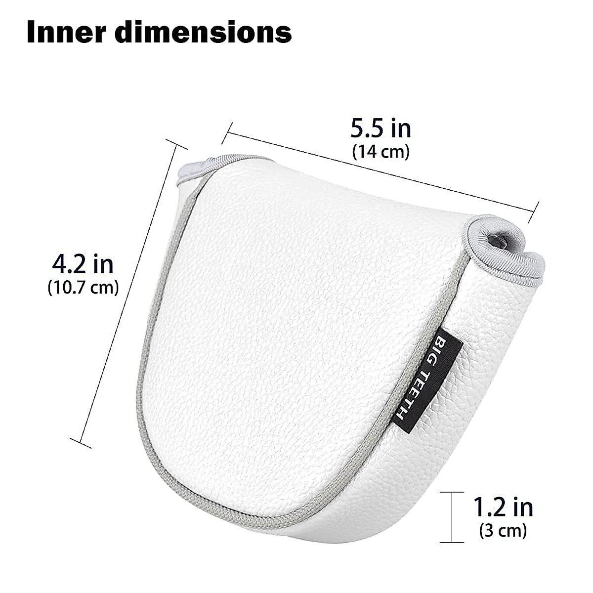 BIG TEETH Golf Head Covers Mid Mallet Putter Cover Fit for Odessey Backstryke Center Shaft Putter (White)