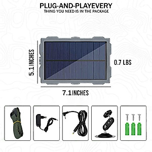 Trail Camera Solar Panel, SUNTEKCAM Solar Battery Charger Kit 12V/1A 6V/2A with Build-in 3000mAH Rechargeable Lithium Battery IP66 Waterproof Hunting Accessory