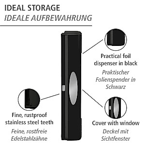 WENKO Plastic, Cling Film Holder, Refillable Aluminum Foil Wrap Dispenser with Slide Cutter for Kitchen Organization, 14.96 x 2.05 x 2.64 in, Black