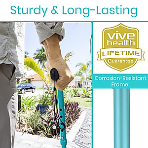 Vive Folding Cane - Foldable Walking Cane for Men, Women - Fold-up, Collapsible, Lightweight, Adjustable, Portable Hand Walking Stick - Balancing Mobility Aid - Sleek, Comfortable T Handles (Teal)