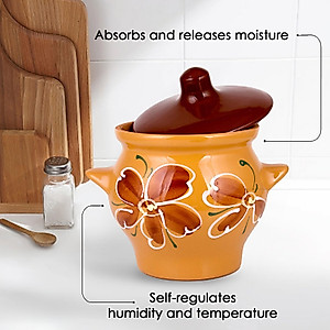 Clay Cooking Pot with Lid Handmade Beige Hand-Painted Clay Stoneware Baking Pot with Lid (0.7-Qt) Ceramic Cookware