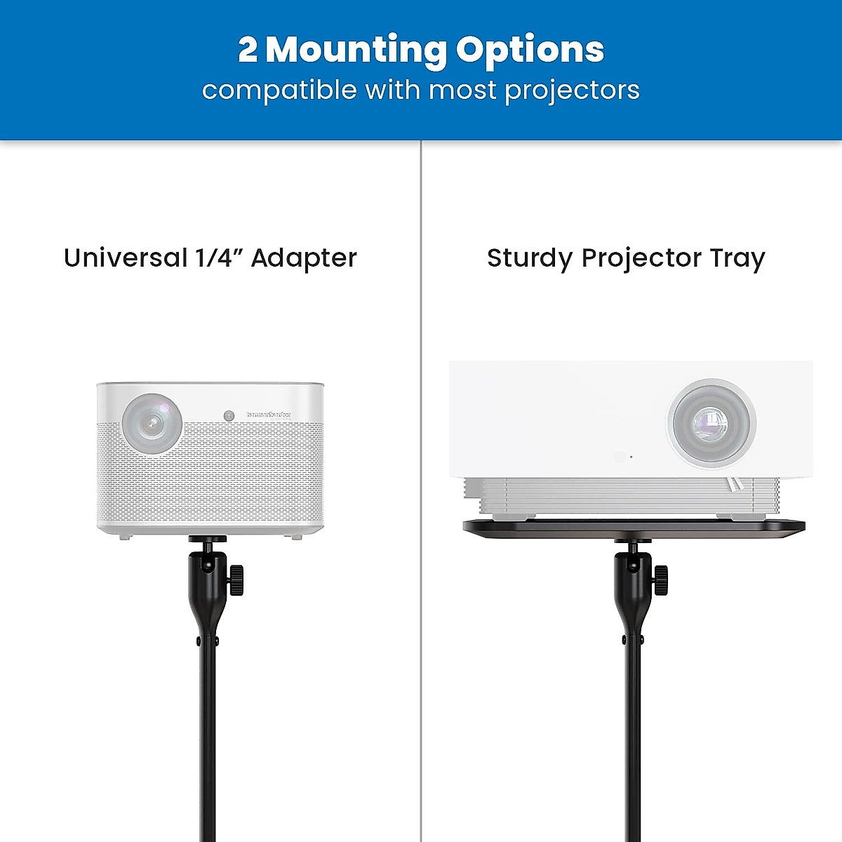 Mount-It! Dual Use Projector Stand, 2 Mounting Options: 1/4" Screw and Platform Portable Projector Stand For Mini Projectors Adjustable Height Floor Stand 13.2 lb load, For Home, Office, Studio, DJs