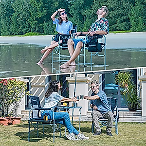 FUNDANGO Heavy Duty Outdoor Director Chairs Side Table, Tray, Foldable, Portable with Handle, Armrest, Mesh Backrest for Camp, Lawn, Picnic, Sports, RV, BBQ, Fishing, 19.7"D x 21.6"W x 17.3"H, GREY