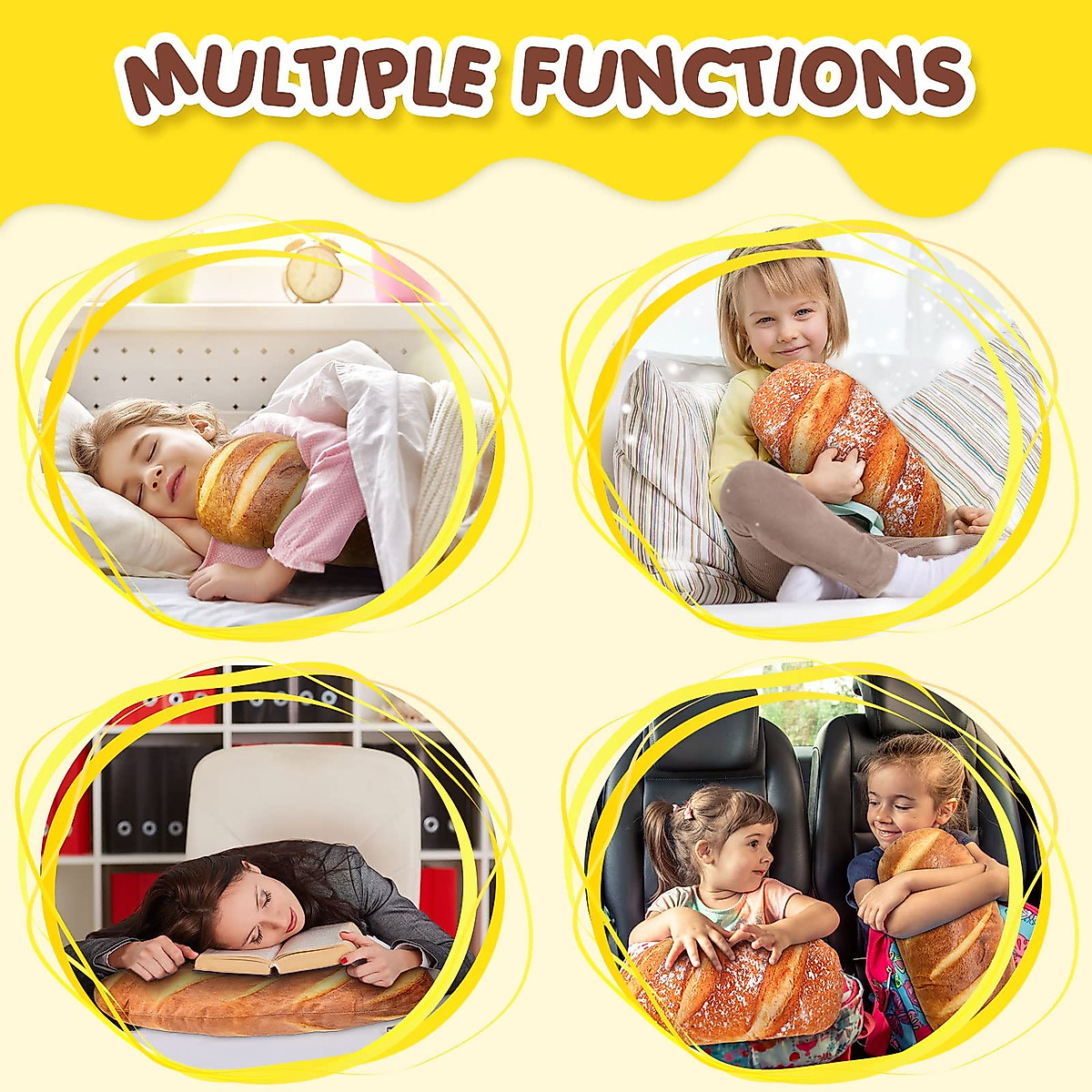 Yookeer 2 Pieces Jumbo 3D Simulation Bread Shape Pillow 16 Inch Butter Soft Lumbar Back Cushion Giant Bread Pillow Loaf Cute Food Plush Pillow Stuffed Food Pillows for Home Decor Office Decoration