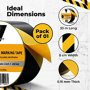 WESTWOLFS Black & Yellow Safety Tape - 2 Inch 108 Feet Sturdy Floor Tape - Warning Tape for Marking Construction Sites and Hazardous Areas, Water Proof Caution Tape for Indoor, Outdoor
