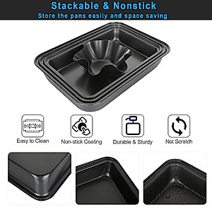 Acrux7 4 PCS Baking Pans Set, Nonstick Baking Pans & Bowl Set, Deep Metal Baking Sheet Pans, Rectangular Stackable Baking Trays, Cake Pans Sets for Oven (Black, 12x8, 12.6x8.5, 13.4x9.5 inch)