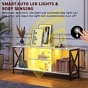 FOMNEY LED TV Stand with Auto LED Lights, Entertainment Center with Wireless/USB/Type-C Charging Station, Television Stands for 65+ Inch TV, TV Cabinet with Adjustable Legs for Living Room(White)