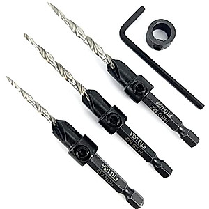 FTG USA Wood Countersink Drill Bit Set 3 Pc Countersink Drill Bit #6#8#10 with 6 Storage Containers,1 Stop Collar, 1 Allen Wrench
