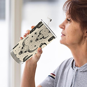 MOTERMATE Western Cow Skull 20oz Travel Coffee Mug Tumbler, Western Gifts for Women Coworker Him, Cowgirl Gifts, Desert Water Stainless Steel Tumbler with Lid and Straw