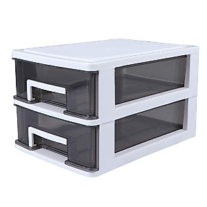 VICASKY 1Pc 2 Drawer Storage Cabinet Clear Plastic Drawer Type Closet Storage Box Multi- Layer Storage Shelf for Office Bedroom Living Room (White Frame and Transparent Black)