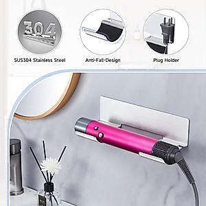 Hair Tool Organizer Wall Mount, Hair Dryer Holder for Curling Wands Accessories, Hair Straightener Holder, Styler Attachments Organizer, Adhesive Curling Iron Holder Storage, Stainless Steel