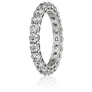 Amazon Essentials Platinum-Plated Sterling Silver All-Around Band Ring set with Round Infinite Elements Cubic Zirconia (2 cttw), Size 7 (previously Amazon Collection)