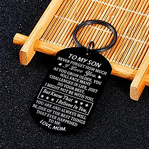 Valentines Day Gifts for Kids Gifts for Son Gifts for Teenage Boys Son Gifts from Mom Inspirational Gifts for Teen Stepson 16th 18th 21st Birthday Graduation Gifts Black Keychain for Adopted Son