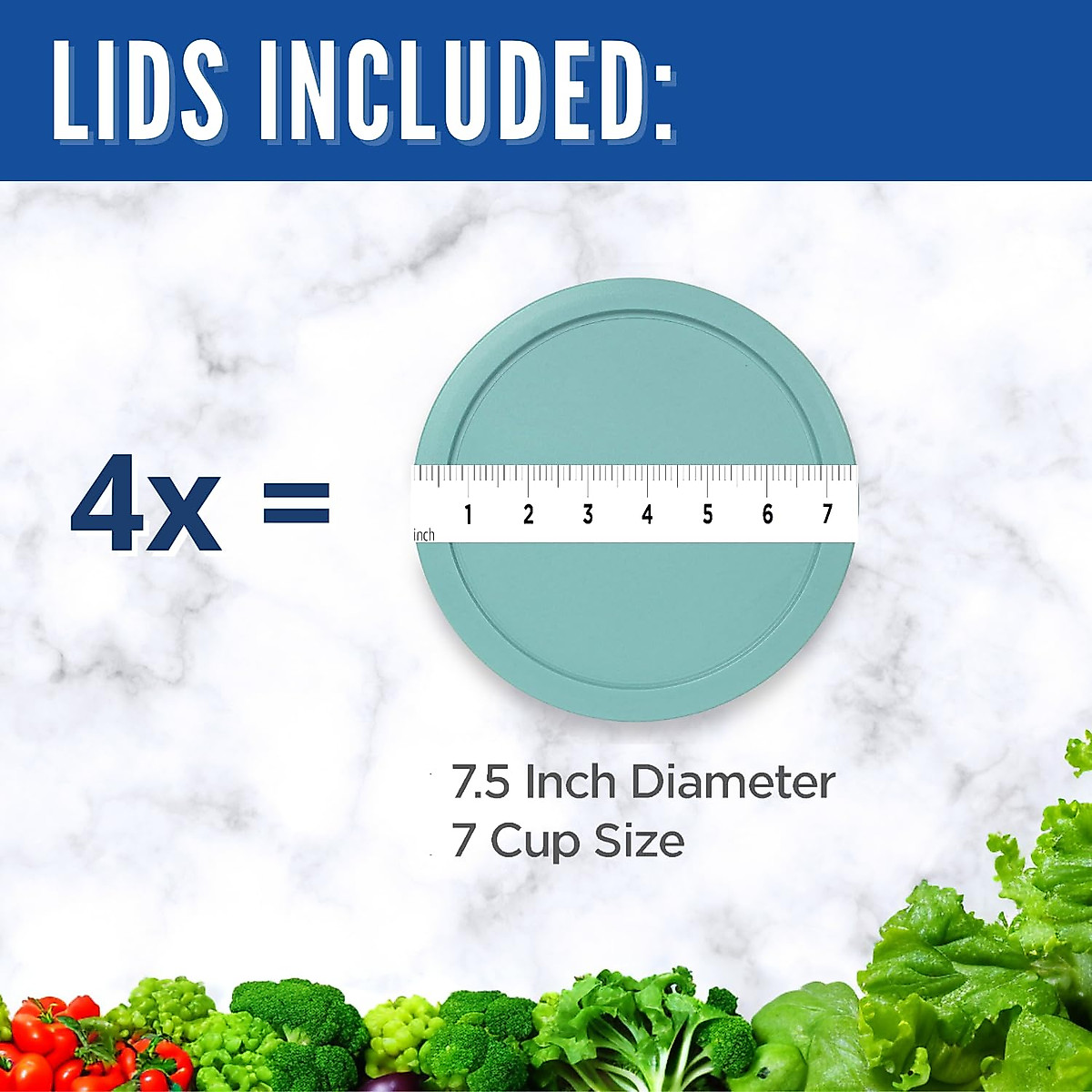 Replacement Lid for Pyrex 7.5" (7 Cup) Storage Plastic Cover Bowl 7402-PC Turqoise (4-Pack)