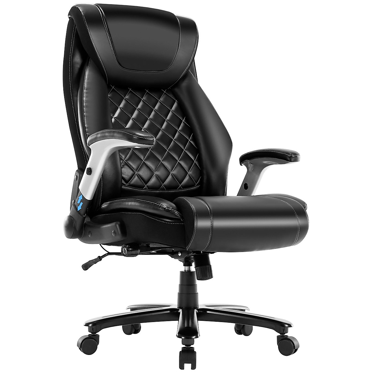 Seevoo Big and Tall Office Chair 400LBS High Back Executive Chair Computer Chair- Adjustable Lumbar Support with Flip-Up Arms Large Desk Swivel Chair with Heavy Duty Metal Base,Black
