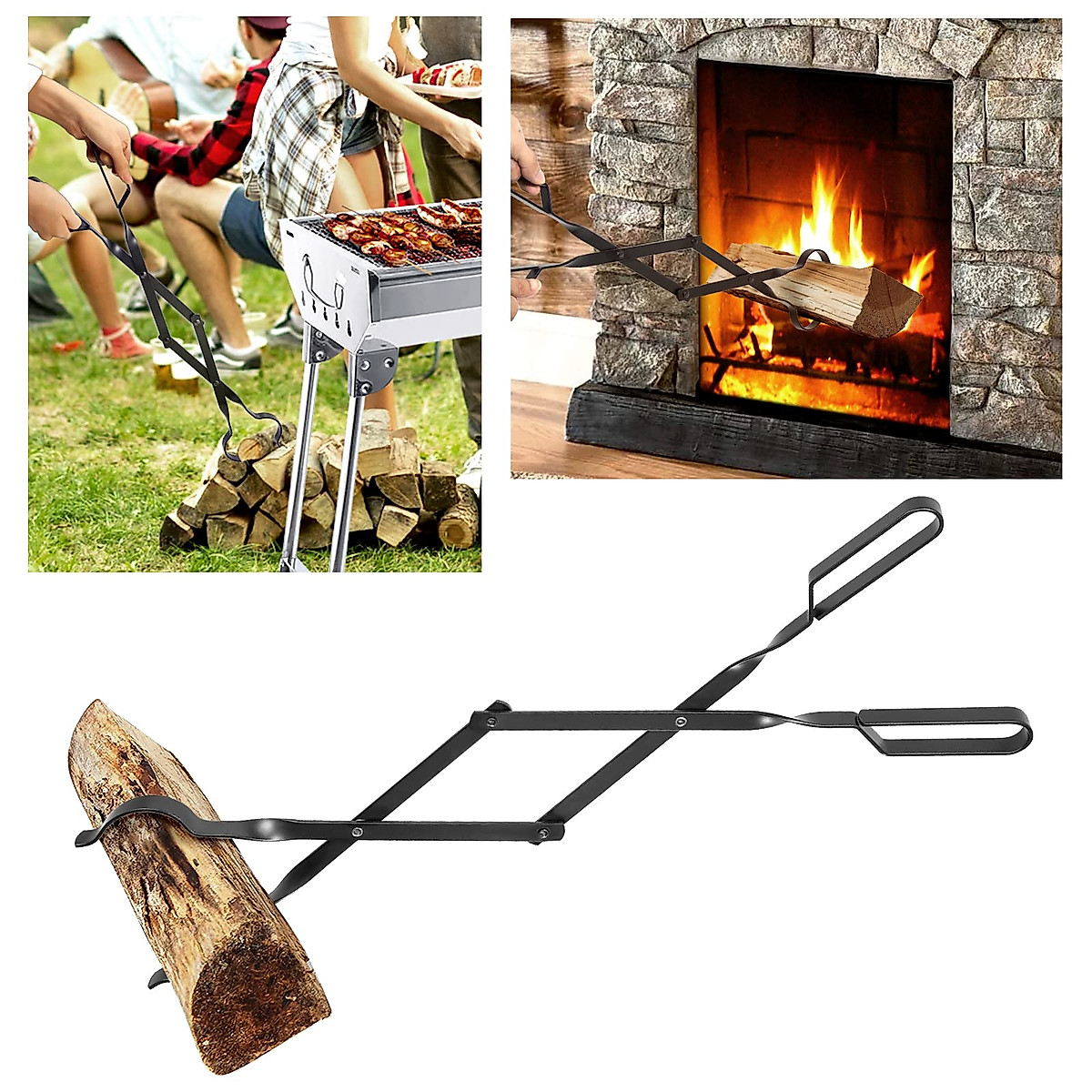 26" Fireplace Tongs, Uten Fire Pit Accessories for Outside, Firewood Tongs, Heavy Duty Wrought Iron Fire Pit FireTongs, Log Tweezers for Stove Camping Fire Pit Tools Indoor/Outdoor