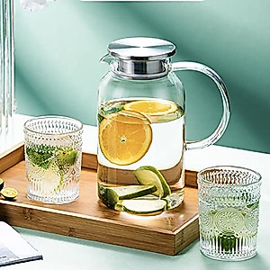2.0 Liter 68oz Glass Pitcher with Lid, Easy Clean Heat Resistant Glass Water Carafe with Handle for Hot/Cold Beverages - Water, Cold Brew, Iced Tea & Juice