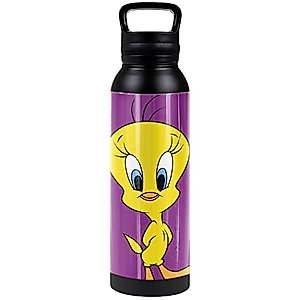 Looney Tunes OFFICIAL Tweety Bird Pose 24 oz Insulated Canteen Water Bottle, Leak Resistant, Vacuum Insulated Stainless Steel with Loop Cap, Black