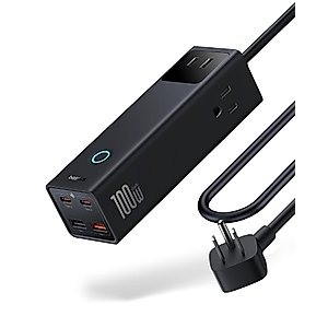 Baseus Charging Station 100W, 7-Port GaN USB C Charger Power Strip Surge Protector 1200J with 5ft Extension Cord, Fast Charging Desktop Outlet Extender for Laptop, MacBook, iPhone, Travel, Work