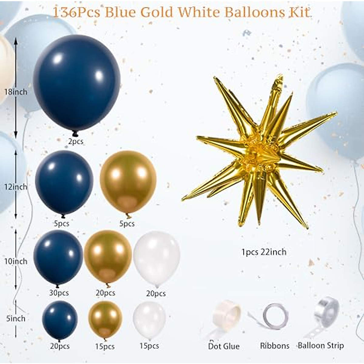 Navy Blue Gold Balloon Garland Kit 137Pcs Dark Royal Blue Gold White Globos Crown Balloon arch Set for Men Birthdays, Baby Showers, Graduations Class of 2024, and Wedding Decor