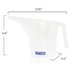 Terbold Funnel Pitcher with Spout 2pc Set | 1 Liter Plastic Measuring Pitchers for Cake, Pancake Dispenser, Soap Pouring or Oil Automotive use