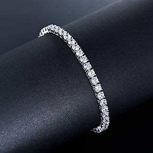 MDFUN 18k White Gold Plated Tennis Bracelet, 6 Inch Charm Cubic Zirconia Gemstone Bracelet for Women