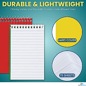 1InTheOffice Wirebound Spiral Memo Books, Memo Pads, 3" x 5", College Ruled, Small Notepad 3x5, Assorted, 75 Sheets/Pad, 5 Pads/Pack (5)