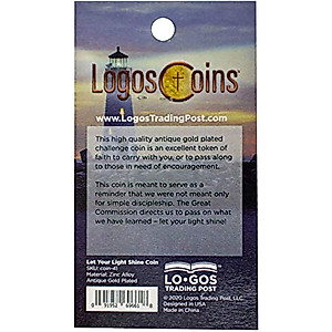 Let Your Light Shine Christian Challenge Coin, Pass Along Pocket Token of Encouragement, Handout for Bible Study, Antique Gold Plated Matthew 5:16 Gift