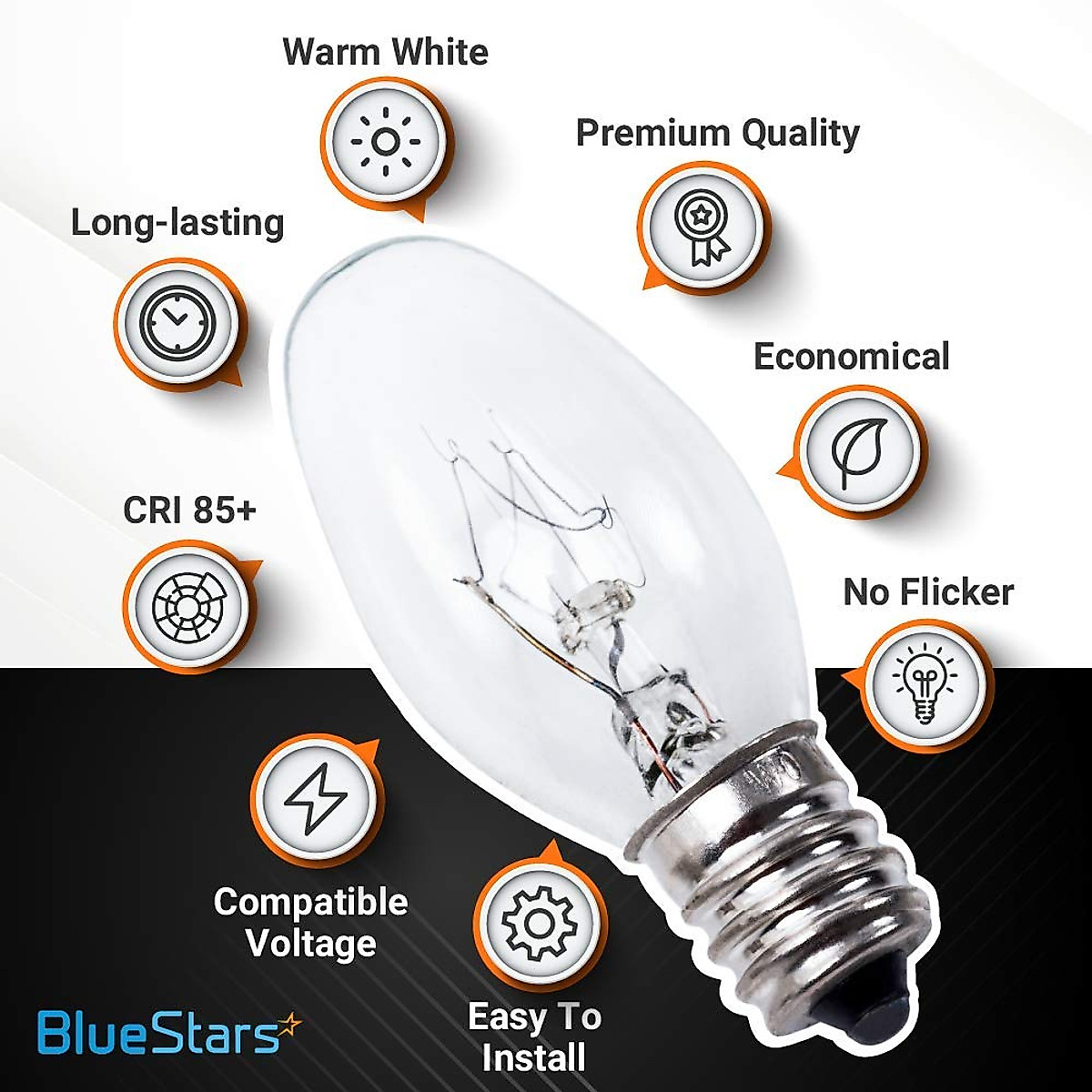 BlueStars Ultra Durable 22002263 10W 120V Light Bulb Replacement – Exact Fit for Whirlpool Kenmore KitchenAid Brands – Replaces WP22002263 3406124 4344740 PS11739347 AP6006279 - PACK of 2