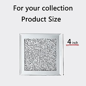 ToPToToo Mirrored Crystal Glass Coasters for Drink Crushed Diamond Decor Cup Coasters Set of 4,Square Personalized Coasters with Holder for Wooden Coffee Table (4 X 4 Inch)
