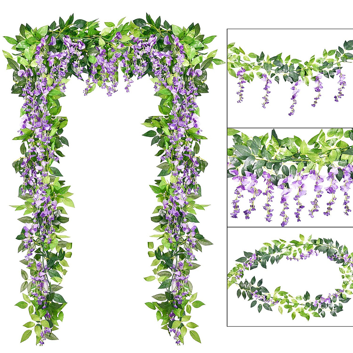 Sunm Boutique 4Pcs 6.6FT Artificial Flowers Silk Wisteria Garland Artificial Wisteria Vine Rattan Silk Hanging Flower Purple Wisteria Vine Flower for Home Garden Ceremony Wedding Arch Floral Decor