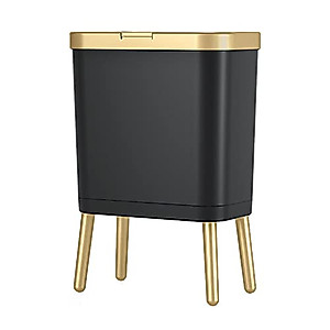 CXDTBH 15L Golden Trash Can for Kitchen Bathroom Quadruped High-Foot Push-Type Plastic Narrow Garbage Bin with Lid (Color : D, Size : 1pcs)
