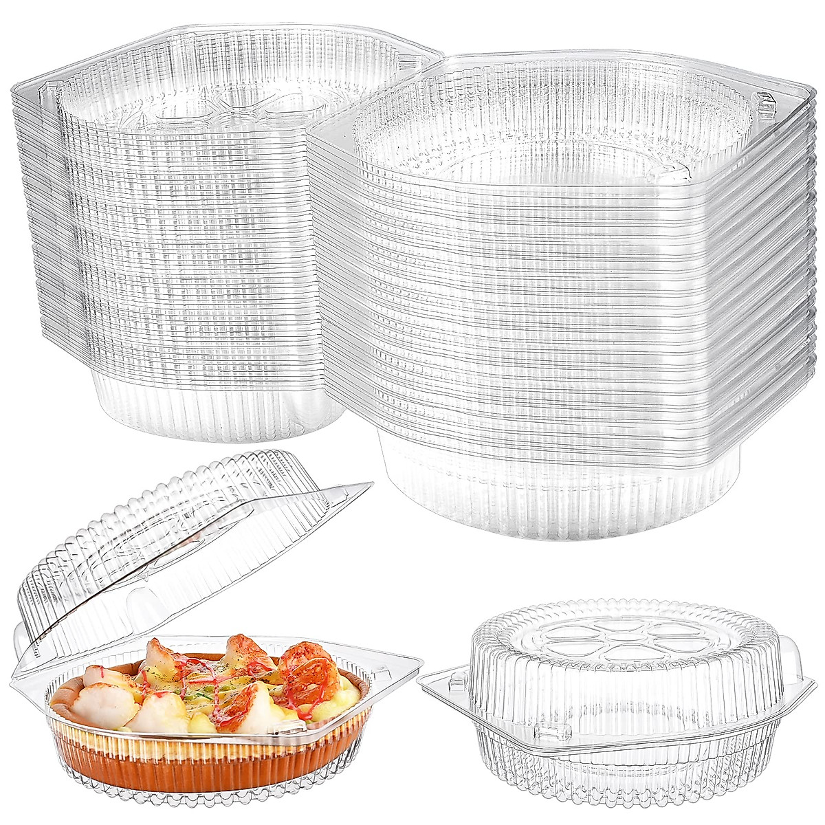 Yoiemivy 40 Pcs 8'' Disposable Pie Containers with Lids Clear Plastic Pie Carrier Round Pie Keeper Storage Dessert Carrier Clamshell Takeout Food Containers for Doughnut Cookies Salad Fruit Vegetable