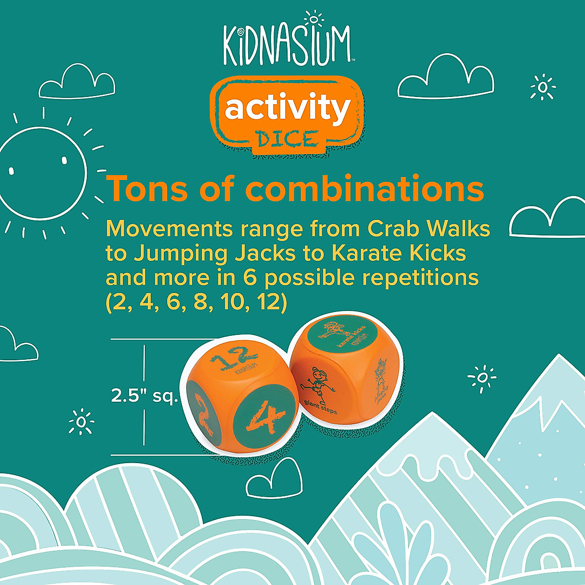 Kidnasium Activity Fitness & Exercise Dice | Fun Educational Classroom Gym Learning Game for Kids 5 and Up | Soft Rolling Cubes for Active Boys & Girls