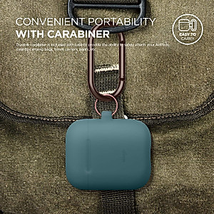 elago Silicone Case with Keychain Compatible with Apple AirPods Case 1 & 2, Front LED Visible, Supports Wireless Charging, Protective Silicone [Dark Turquoise]