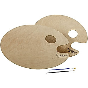 Artlicious Paint Palette - Wooden Paint Tray Palettes for Acrylic, Oil, or Watercolor Painting - Thumb Holder Trays for Artist Mixing Wet Color - Size for Kids & Adults, Craft Supplies﻿