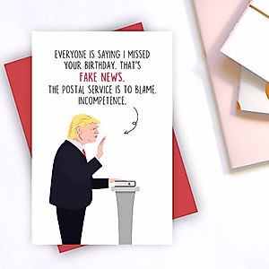 Alzombi Funny Trump Belated Birthday Card for Friends, Joke Belated Bday Card for Men Women, That's Fake News