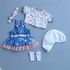 Reborn Baby Doll Clothes for 17-22 Inch Newborn Baby Doll Girl, Baby Doll Clothes Outfit Accessories fit 17-22 Inch Reborn Baby Doll Girl【Denim Skirt 5pcs Set 】