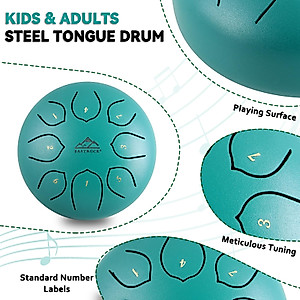 EASTROCK Steel Tongue Drum for Kids 6 Inches 8 Notes Steel Drum Tongue Drum Handpan Drum C Key with Travel Bag,Meditation Entertainment Yoga,Mallets,and Music Book (Green)