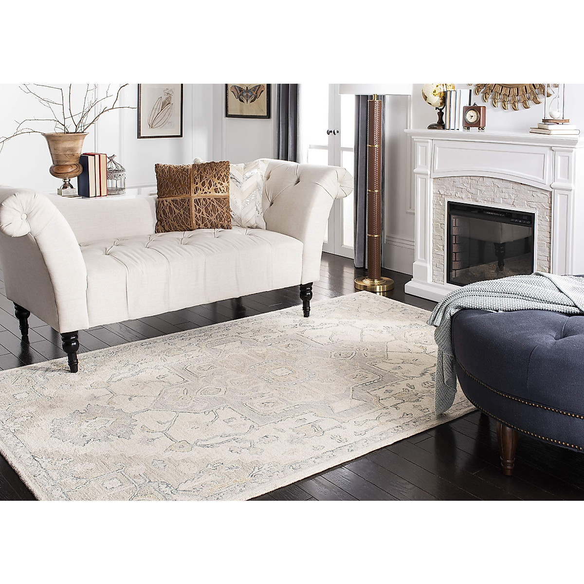 SAFAVIEH Micro-Loop Collection Area Rug - 9' x 12', Ivory & Beige, Handmade Shabby Chic Medallion Wool, Ideal for High Traffic Areas in Living Room, Bedroom (MLP503B)