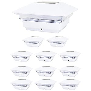 12 Pack White Outdoor Garden 4 x 4 Solar LED Post Deck Cap Square Fence Light Landscape Lamp Lawn PVC Vinyl Wood