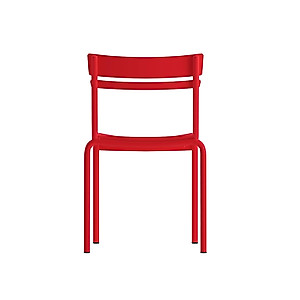 Flash Furniture Nash Commercial Grade Steel Stack Chair, Indoor-Outdoor Armless Chair with 2 Slat Back, Set of 4, Red