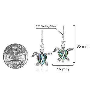 AeraVida Love Life Sea Ocean Turtle Heart Abalone Shell Sterling Silver Dangle Earrings