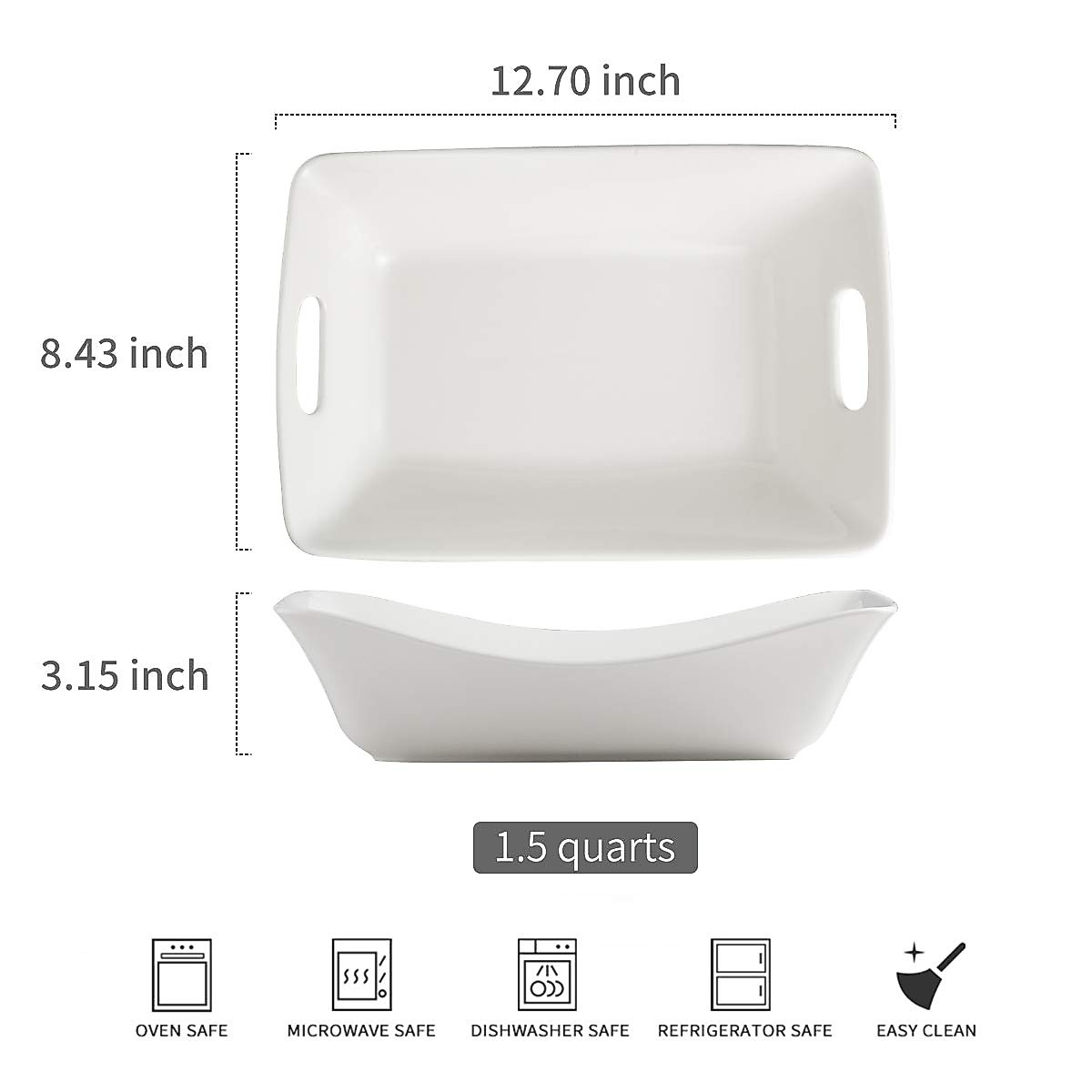 YHOSSEUN Large Serving Bowls with Handles Rectangle Serving Dishes For Entertaining, 1.5 Quarts White Serving Platter Porcelain Bowl Set, 2 Pack
