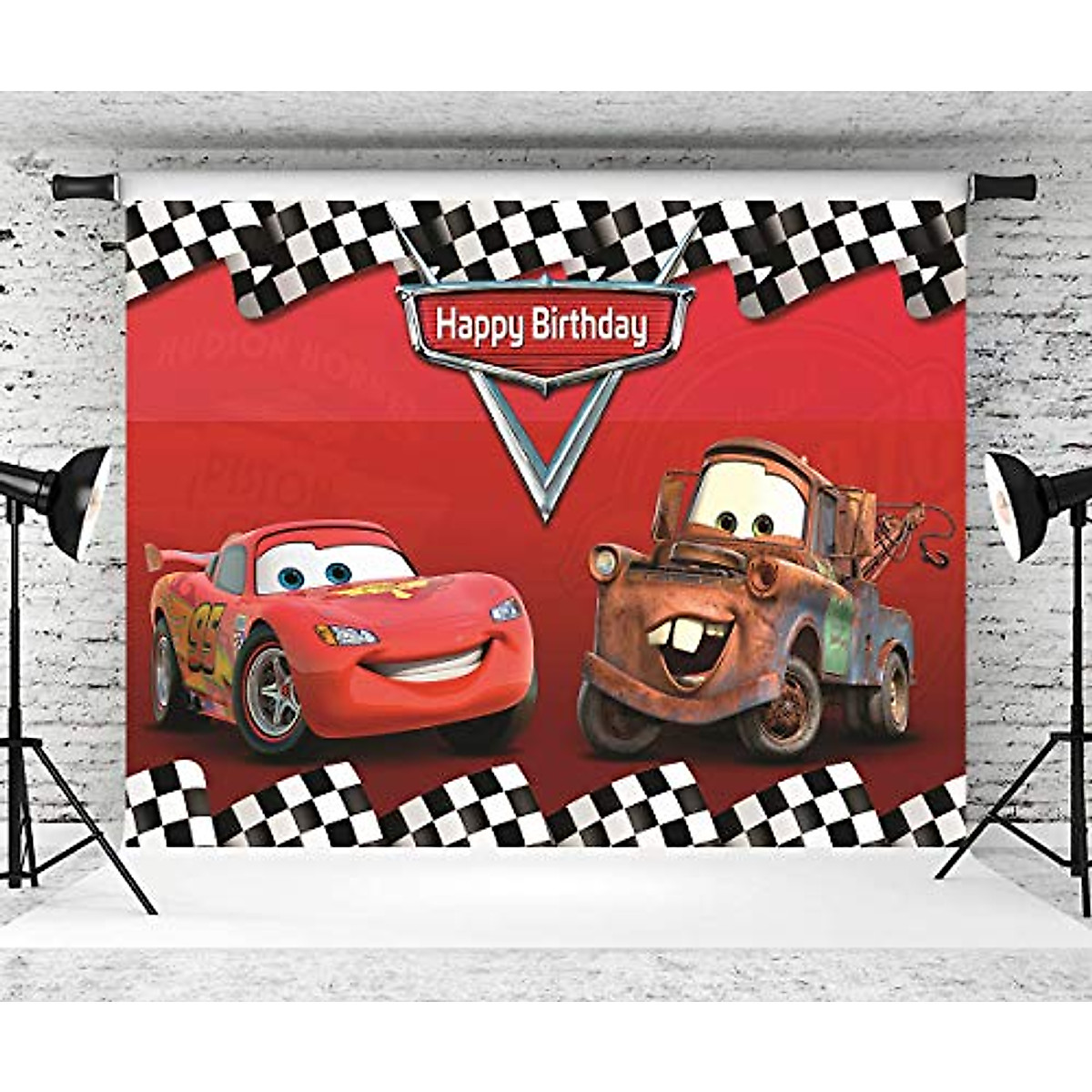 Cars Backdrop for Birthday Party Car Race Party Decoration Backgrounds Black Checkered Photo Photography Supplies 7X 5FT