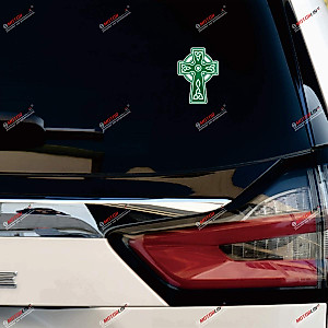 Celtic Cross Trinity Knot Symbol Green Vinyl Decal Sticker - 3 Pack Glossy, 3 Inches, 4 Inches, 6 Inches for Car Laptop Window 06200
