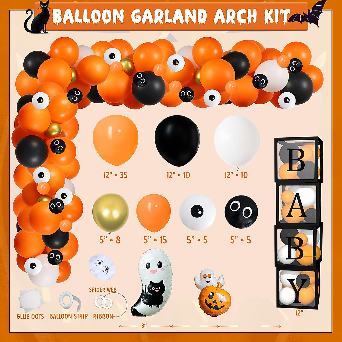 Our Little Boo is on the Way Baby Shower Decorations,Halloween Baby Shower Decorations for Boy Kit Backdrop Backdrop Banner Cake Cupcake Topper Tablecloth Spider Web for Baby Boy Shower Halloween