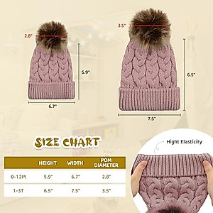 Durio Baby Girl Winter Hat Pom Poms Baby Beanies Infant Winter Hat Warm Newborn Hats for Girls Boys Knit Soft Baby Girl Hats Ivory White & Gray & Pink One Size